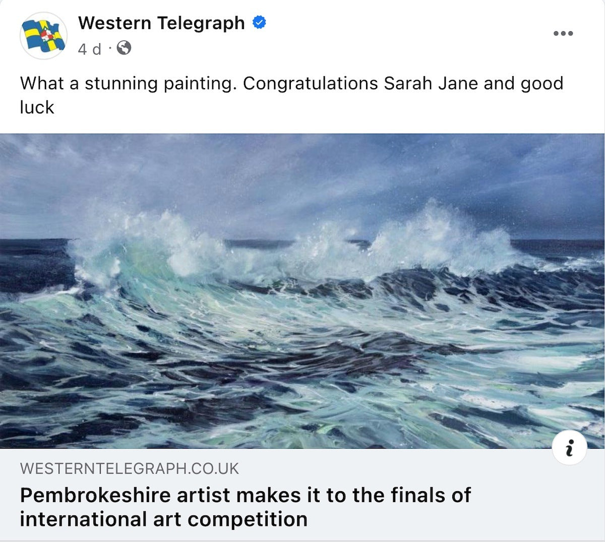 My latest news featured in the Western Telegraph! – SJB Fine Art